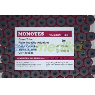 Jual Tabung Plain 5ml MONOTES Vacuum Tube Plain 5 ml isi 100 ...