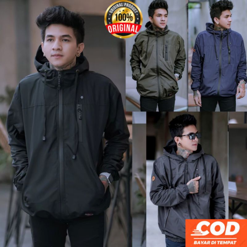 Jual 100% Ori Jaket Anti Air Pria Keren Hoodie Outdoor Parasut Tebal ...