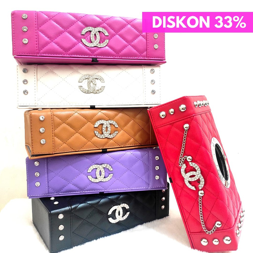 Jual Tempat Tissue / Kotak Tissue Box Mobil Chanel Putih/Tempat Tissu ...