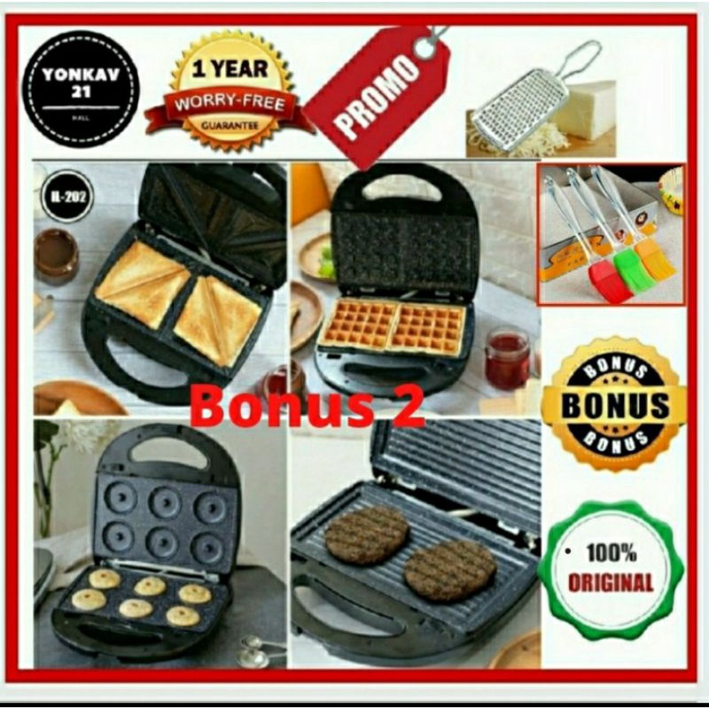 Jual toaster pemanggang roti bakar waffle donut panggangan sandwiches 4 ...
