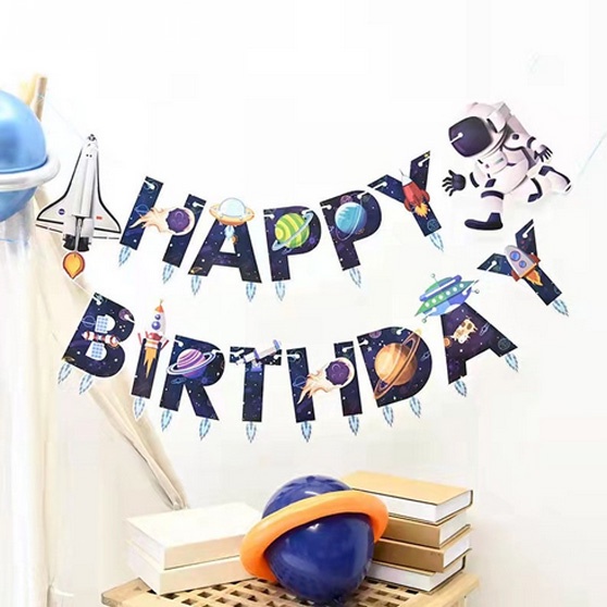 Jual Banner Happy Birthday Astronot Pesta Ulang Tahun Tema Luar Angkasa ...
