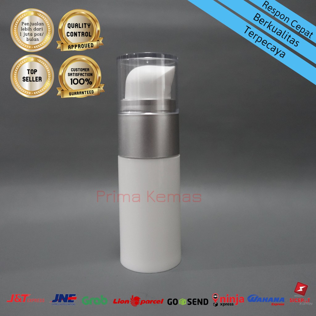 Jual Botol Airless Pump 20 ml - botol serum - botol lotion - Airless Pump PP 20 ml White Silver ...
