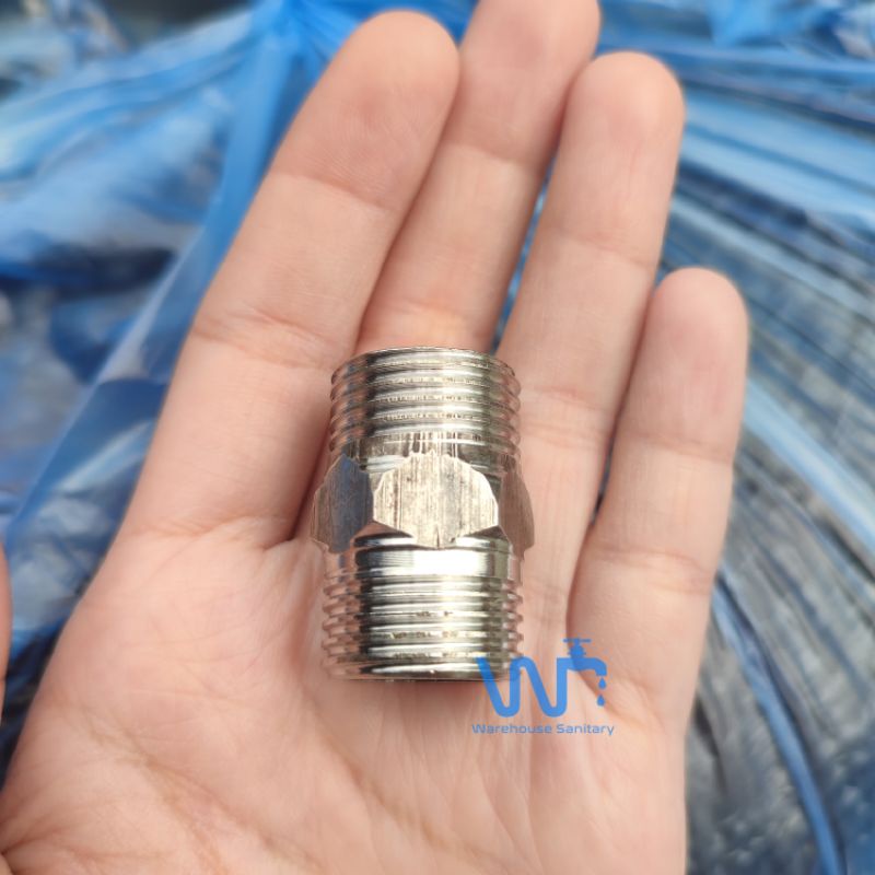 Jual Double Nepel Drat Luar 1/2 inch Bahan Stainless Steel | Shopee Indonesia