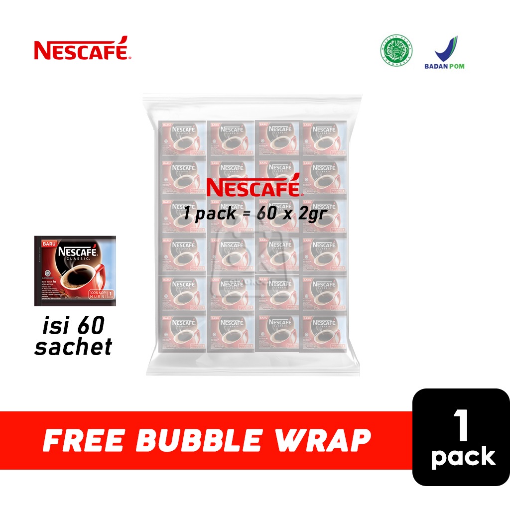 Jual NESCAFE CLASSIC Kopi Instan Kopi Hitam Sachet (1 Pack isi 60pcs ...