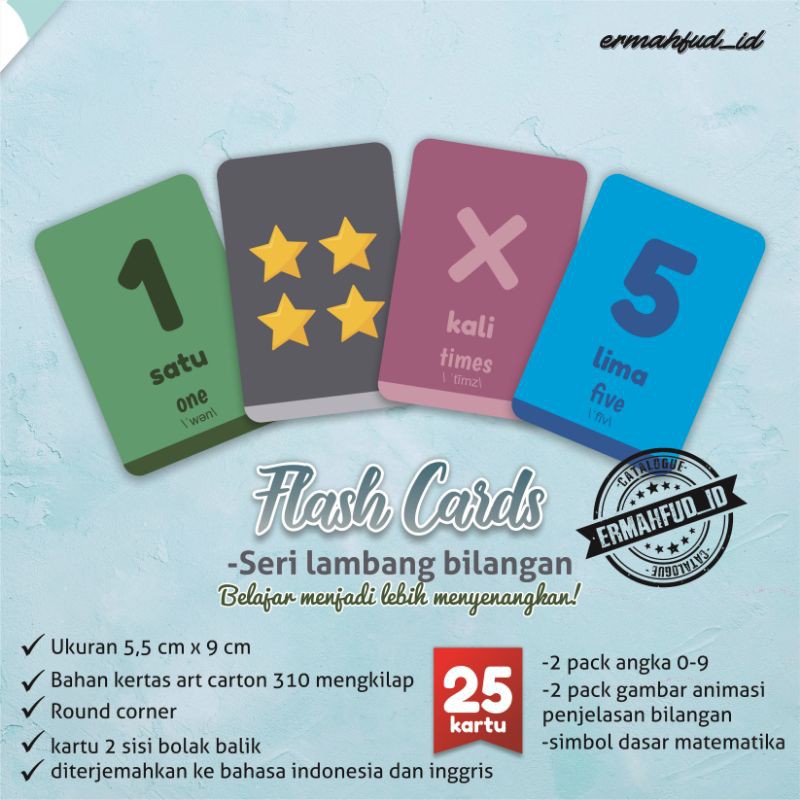 Jual Terlaris flash card angka flashcard lambang bilangan belajar angka ...