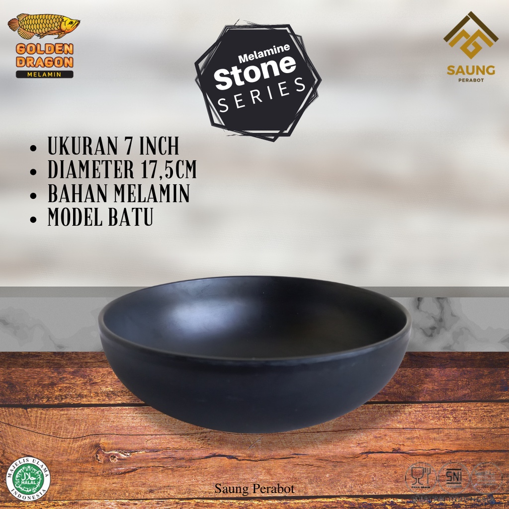 Jual Mangkok Saji Melamin Hitam Ceper 7 inch Mangkuk Makan Ramen Jepang ...