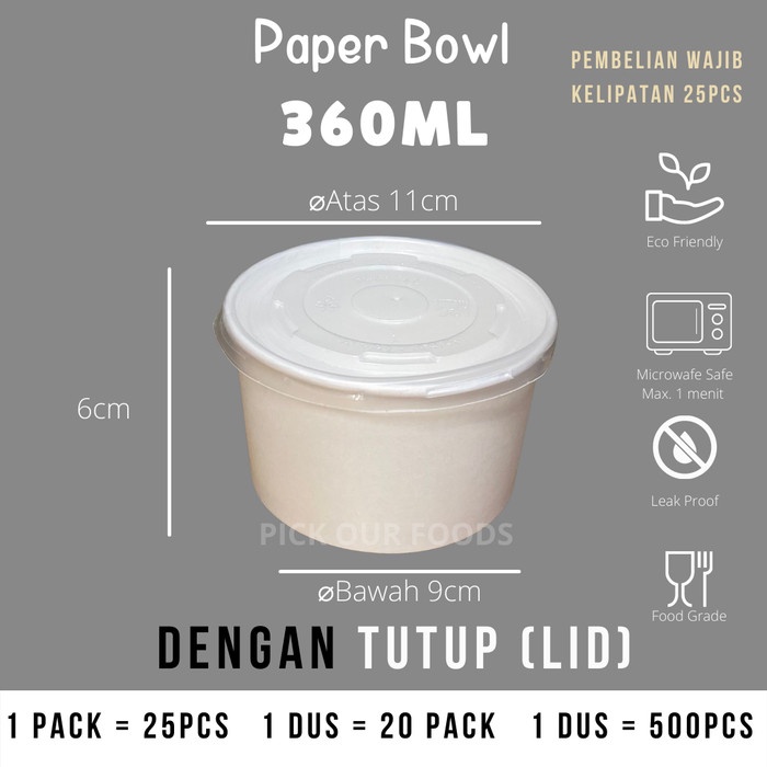 Jual Paper Bowl 360ml /500ml /650ml /800ml /Rice Bowl /Tempat Nasi/BOWL ...