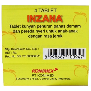 Jual INZANA 4 TABLET KUNYAH ASAM ASETILSALISILAT PENURUN DEMAM NYERI ...