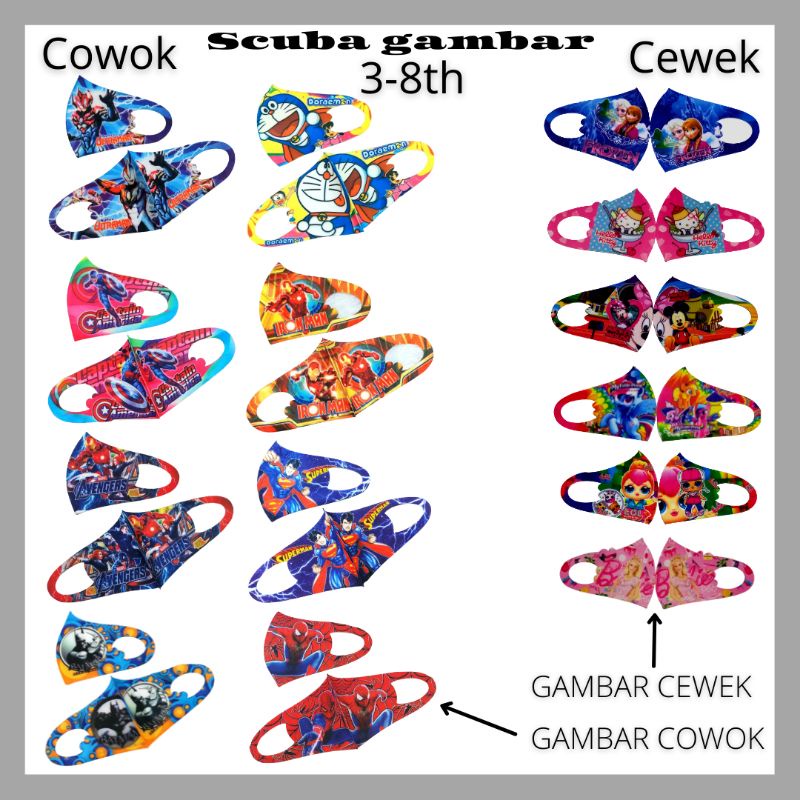 Jual masker scuba masker kain anak motif gambar cowok dan cewek murah ...