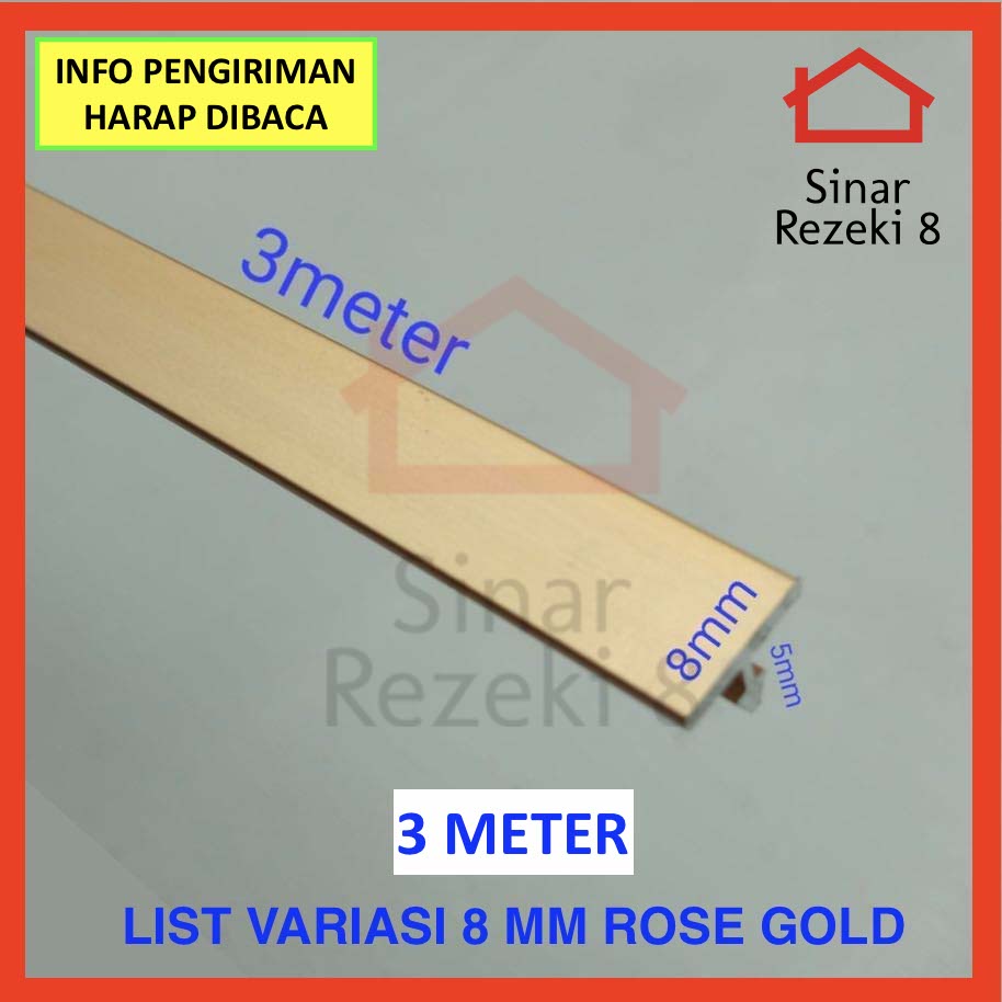 Jual List Variasi 8 mm Rose GOLD Aluminium Lis T Emas Edging Penutup ...