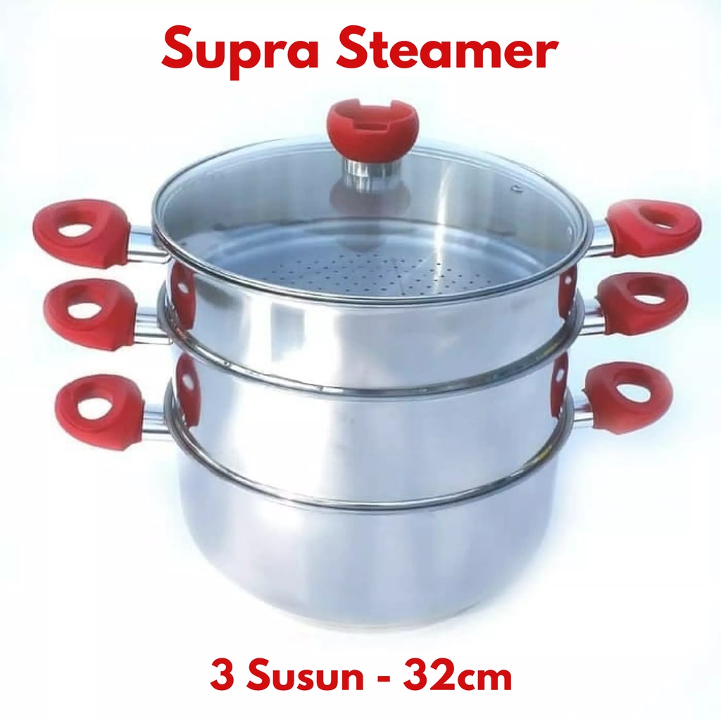 Jual Supra Steamer 32cm 3 Susun - Panci Kukusan Stainless Steel Indonesia|Shopee Indonesia