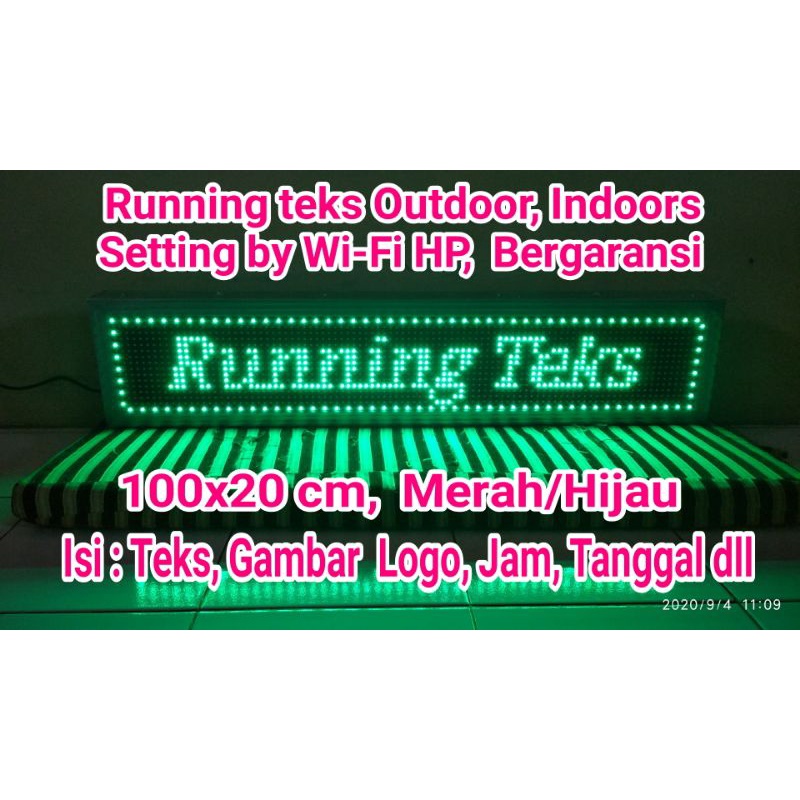 Jual running teks outdoor 100x20 cm, Hijau/Merah, setting by Wifi HP ...
