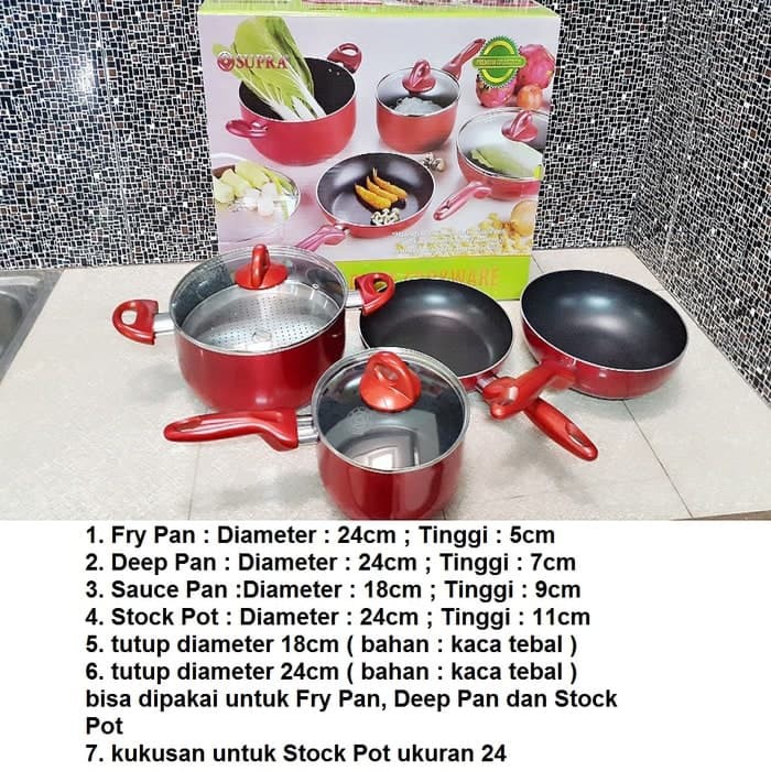 Panci Supra Set 7 Pcs - Cookware Set Grosir Original Supra -Merah ...