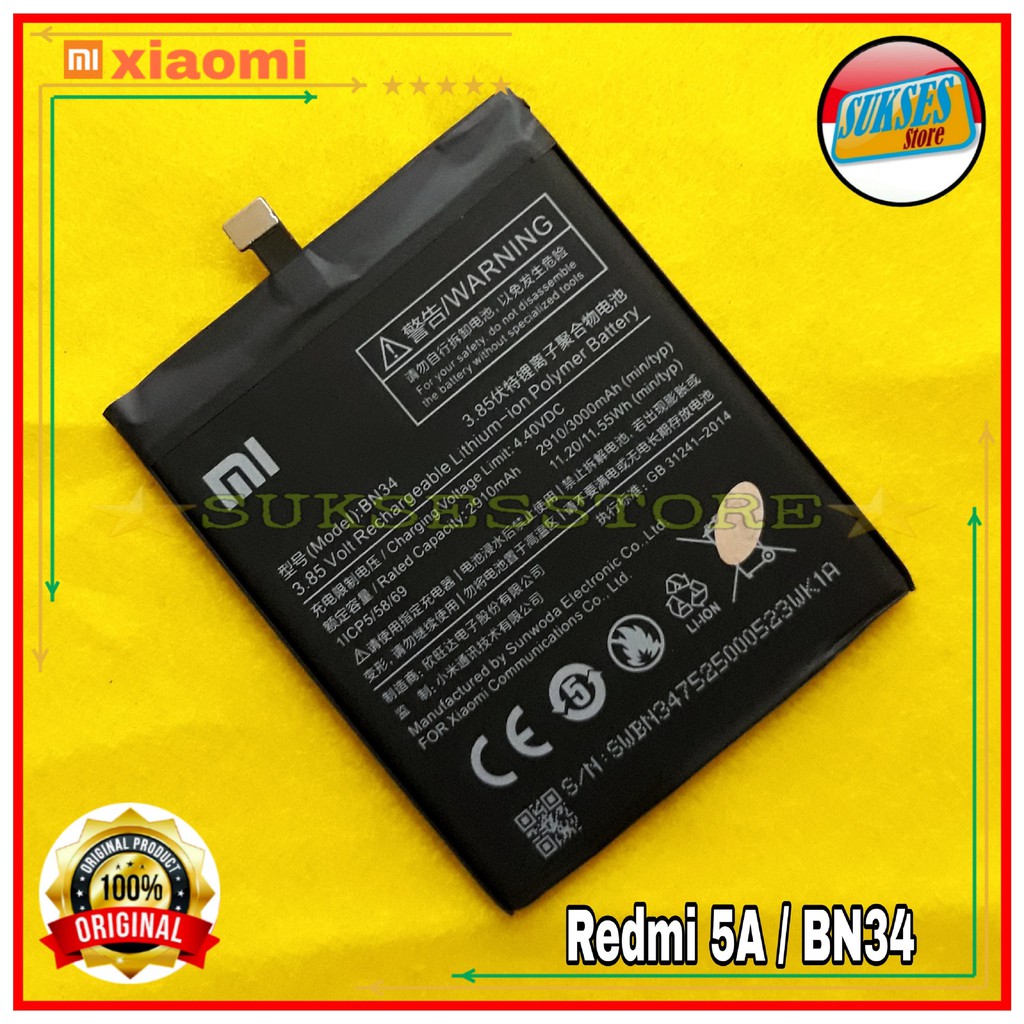 Jual Baterai Batre Battery Xiaomi Redmi 5A BN34 3000mAh Original 100% ...