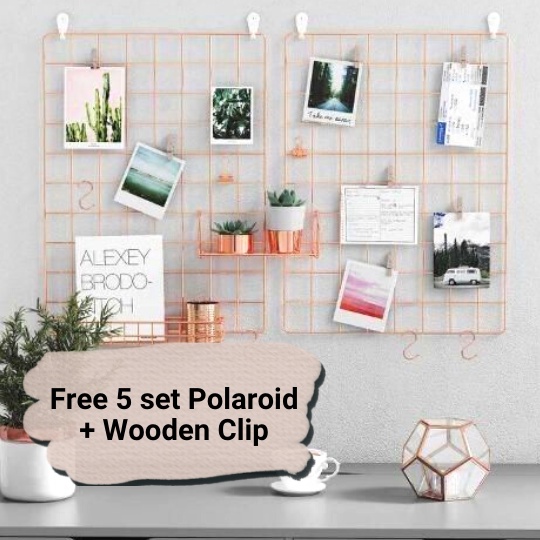 Jual FREE POLAROID | HIJANG Hiasan Dinding Wire Grid Keranjang Besi Rak ...