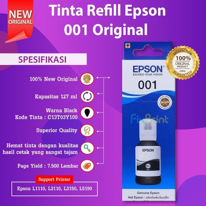 Jual Tinta Epson 001 Black - For L4150 L6160 L6170 L6190 ORIGINAL T03Y ...