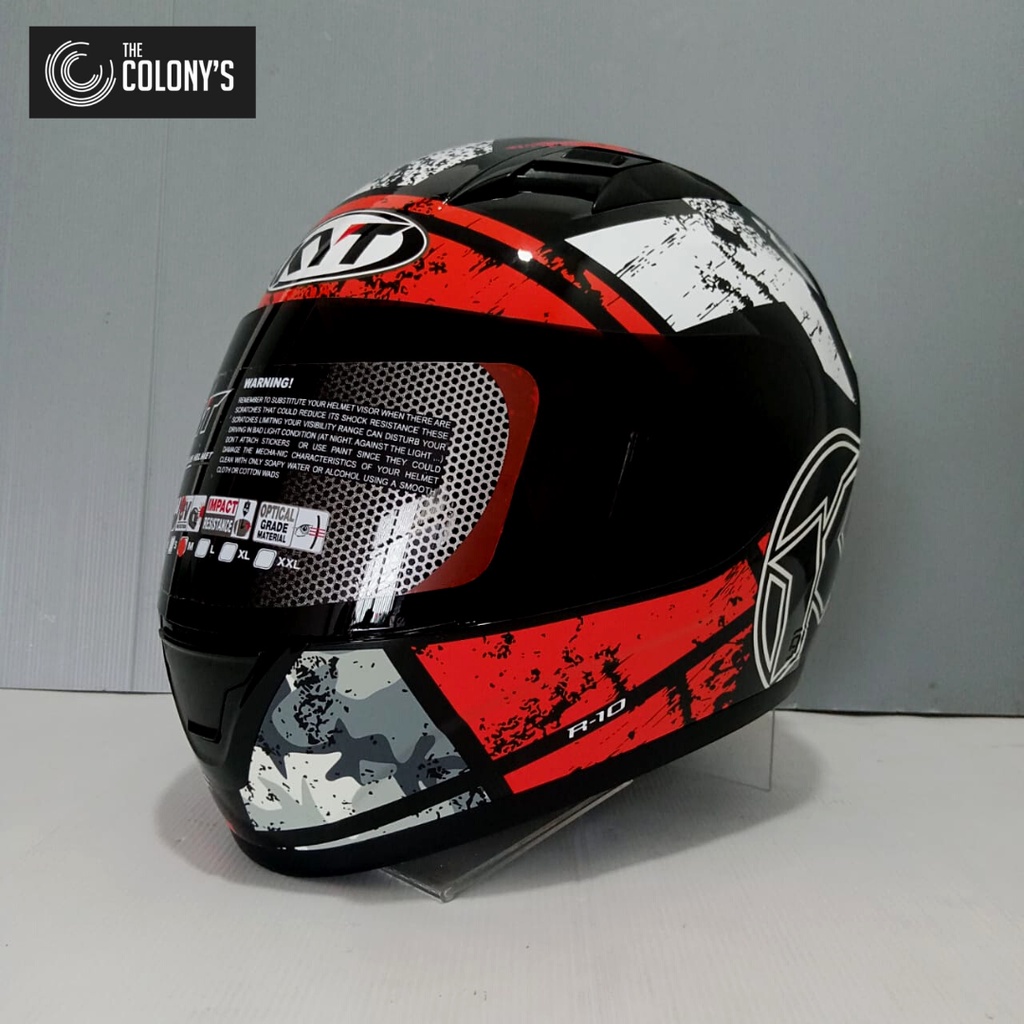 Jual HELM KYT R10 R-10 FULLFACE FULL FACE MOTIF SERI #3 BLACK WHITE RED ...