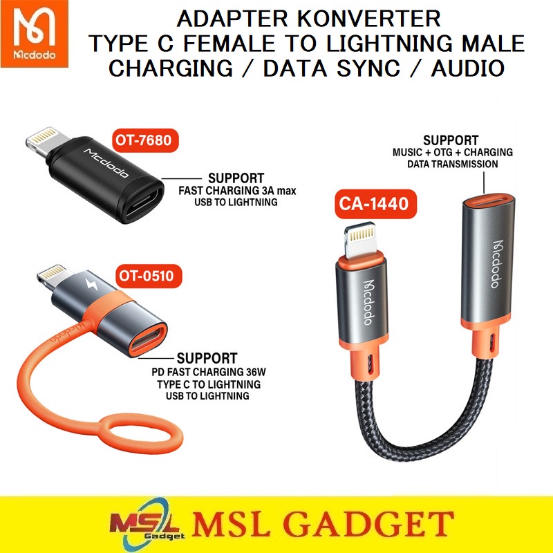 Jual Mcdodo OTG Adapter Konverter Type C Female to iPhone Lightning Male PD Fast OT-7680 OT-0510 ...