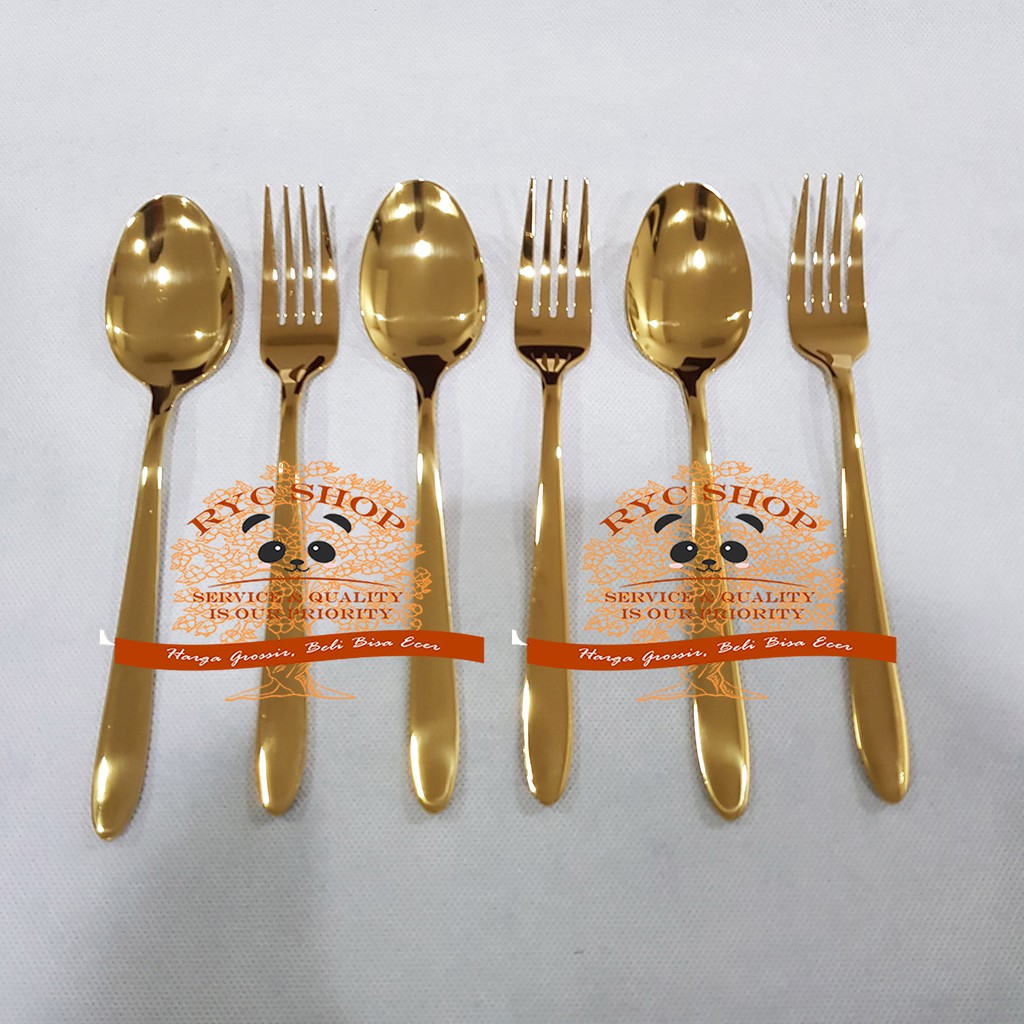 Jual Sendok Makan Emas & Garpu Makan Gold Stainless 18-10 Jepang ( MADE ...
