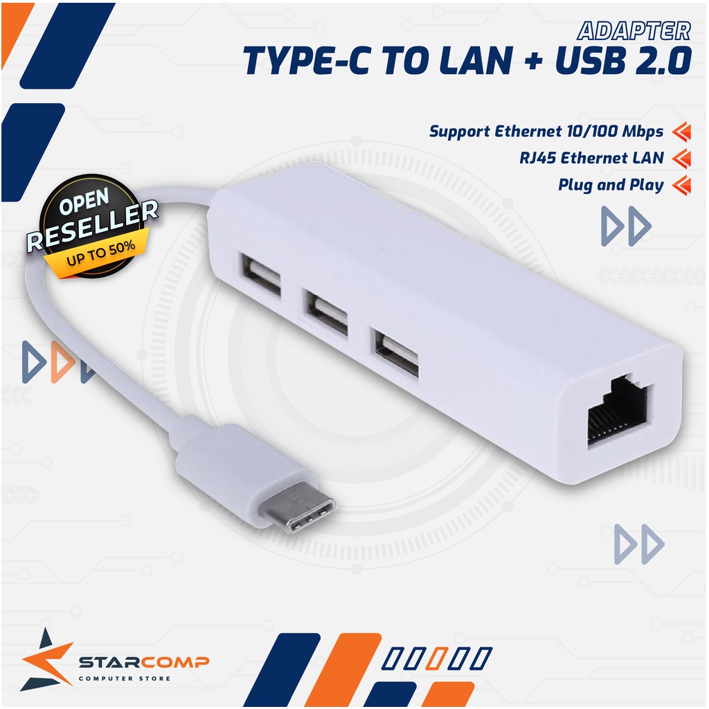 Jual USB 3.1 Type-C To Usb Hub 3 Port Dan Lan Ethernet RJ45 Converter ...