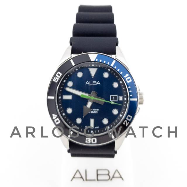 Jual Jam Alba Active AG8K17X1 Men Blue Dial Black Rubber Strap Watch ...