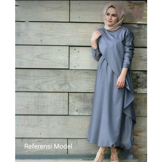Jual Gamis modern dress simple Toyobo abu tua tangan manset | Shopee ...