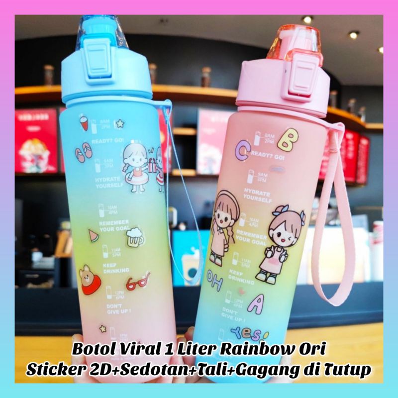Jual [1Kg Muat 4] Botol Viral 1 Liter Rainbow Lengkap Sedotan / Botol ...