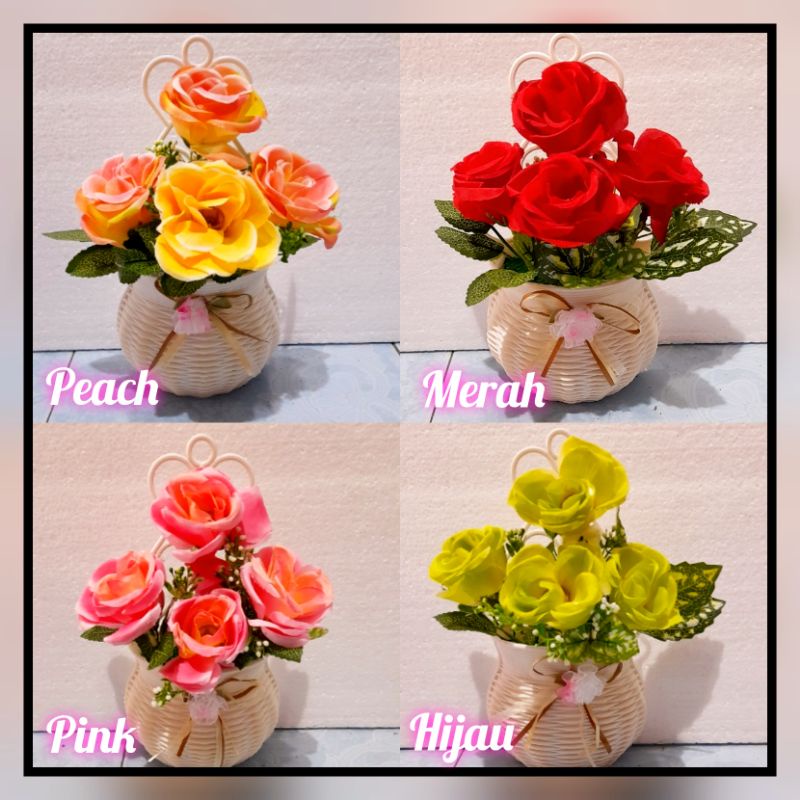 Jual Bunga Mawar Vas Tempel Rotan (plastik) Indonesia|Shopee Indonesia