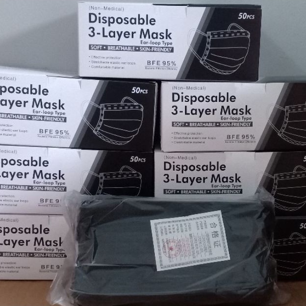 Jual MASKER EARLOOP HITAM DISPOSABLE SUPER TEBAL / CANTOL HITAM 3 PLY ...