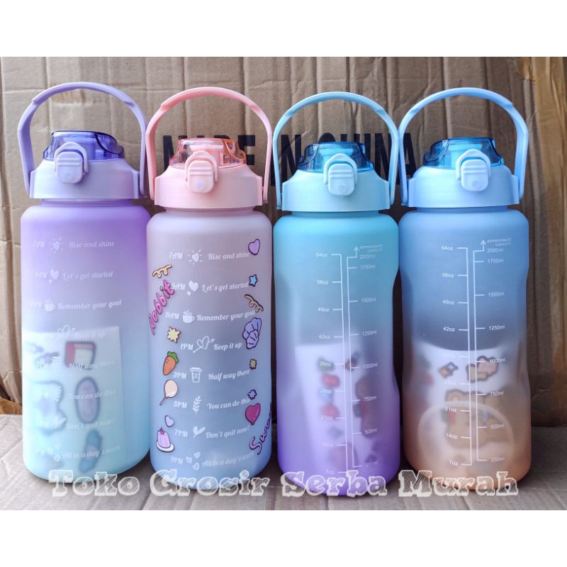 Jual READY Botol Minum 2L Dengan Tutup Flip Sedotan Penanda Waktu ...