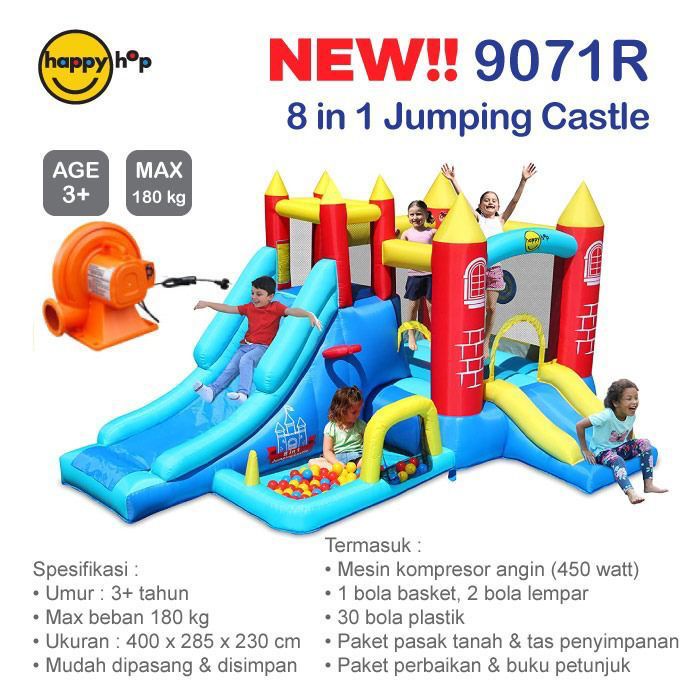 Jual POMPOM - MAINAN HAPPY HOP 8 IN 1 JUMPING CASTLE AIRFLOW PLAY CENTRE 9071 | Shopee Indonesia