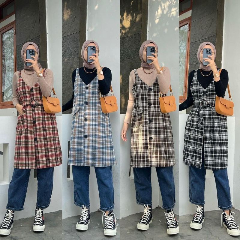 Jual Flanel Korean Overall original outfix | Shopee Indonesia