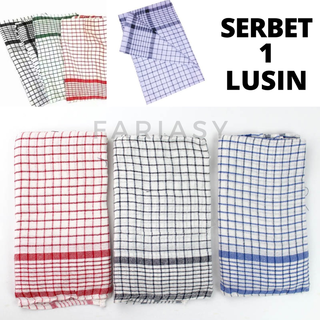 Jual KAIN SERBET 1 LUSIN Makan Dapur Lap Kotak Petak | Shopee Indonesia
