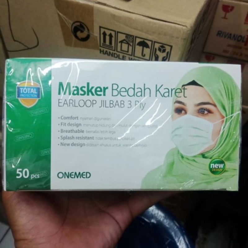 Jual MASKER BEDAH KARET HIJAB Onemed 50pcs | Shopee Indonesia