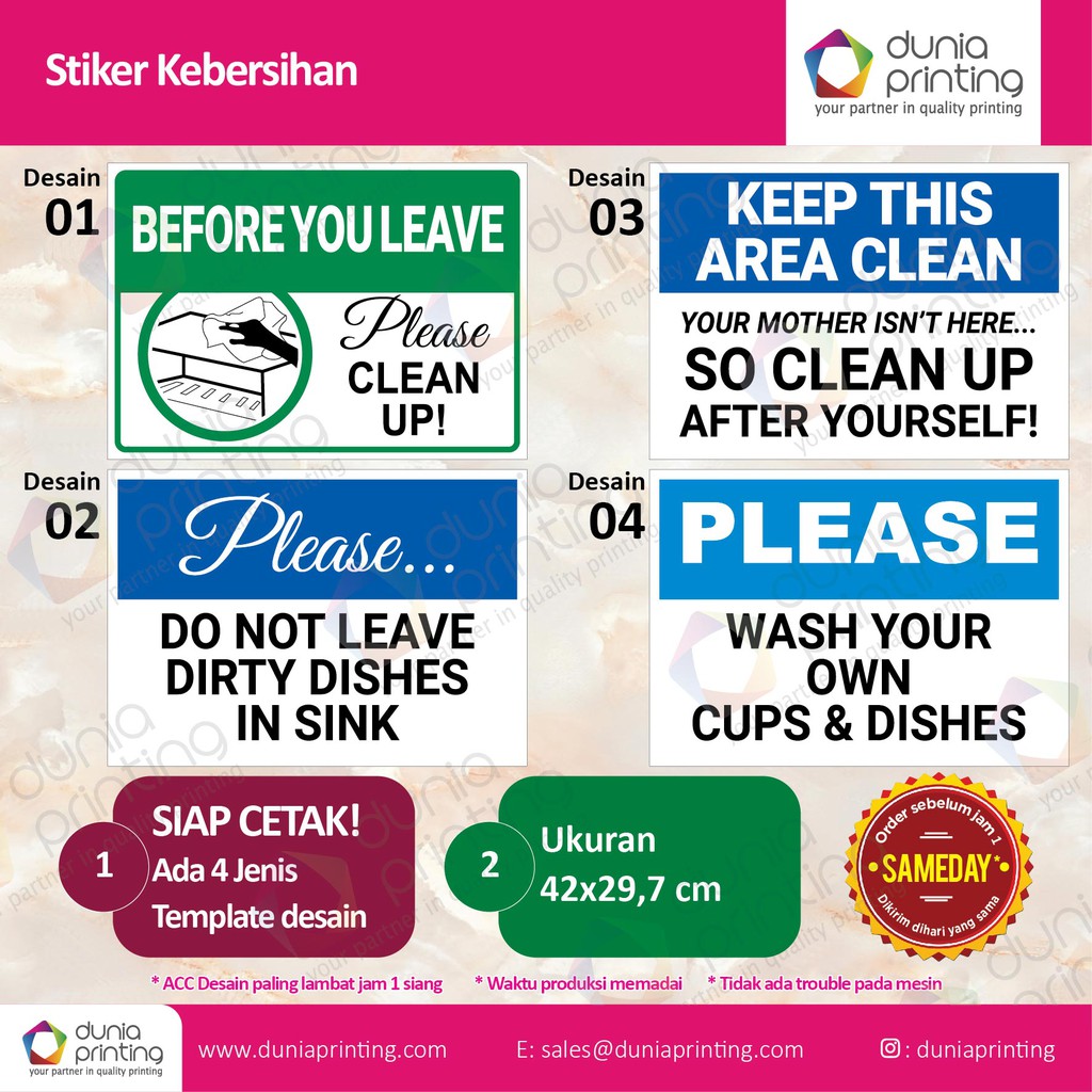 Jual Stiker Area Pantry - Stiker kebersihan Pantry - Anti Air | Shopee ...