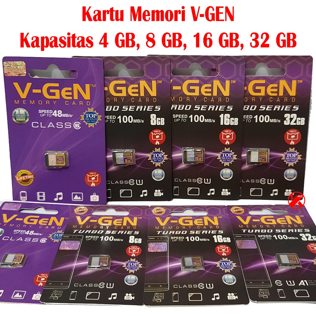Jual Micro SD V-GEN MMC TF 8GB 16GB 32GB 64GB Memory Card Kartu Memori HP VGEN Class 10 ...