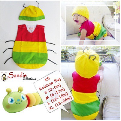 Jual Baju Bayi Lucu Kostum Binatang Ulat Rainbow Bug Jumper Karakter ...