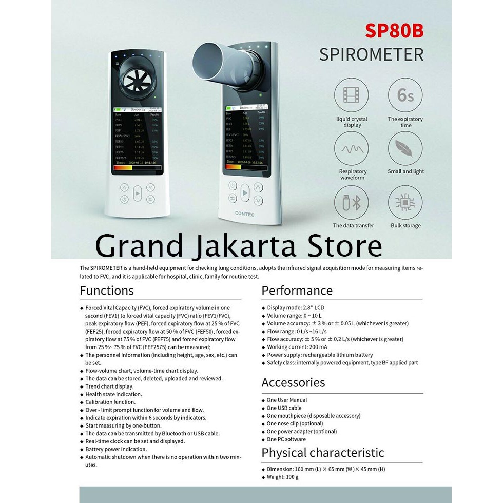 Jual Spirometer CONTEC SP80B Color Lung Spiro Meter Tester SP-80B Paru ...