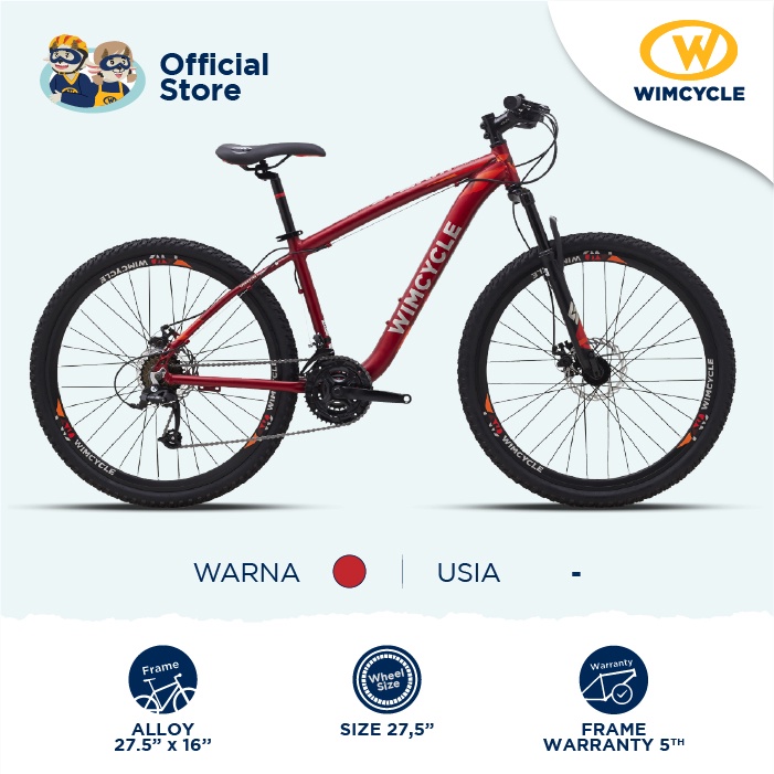 Jual Sepeda Gunung MTB Wimcycle Storm - Merah | Shopee Indonesia