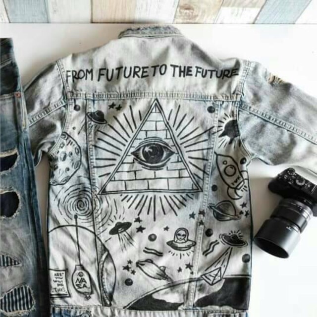 Jual Painted Denim Jacket ( jaket jeans painting ) | Shopee Indonesia