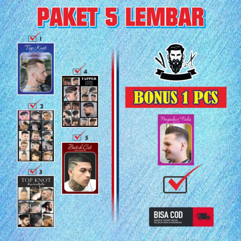 Jual Poster pangkas rambut 5 lembar GRATIS 1 LEMBAR poster barbershop ...
