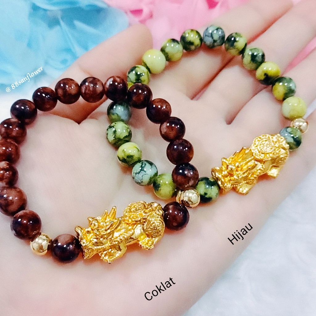 Jual Gelang Naga Emas Batu Etnik Cokelat Tosca Hijau - Gelang Pixiu ...