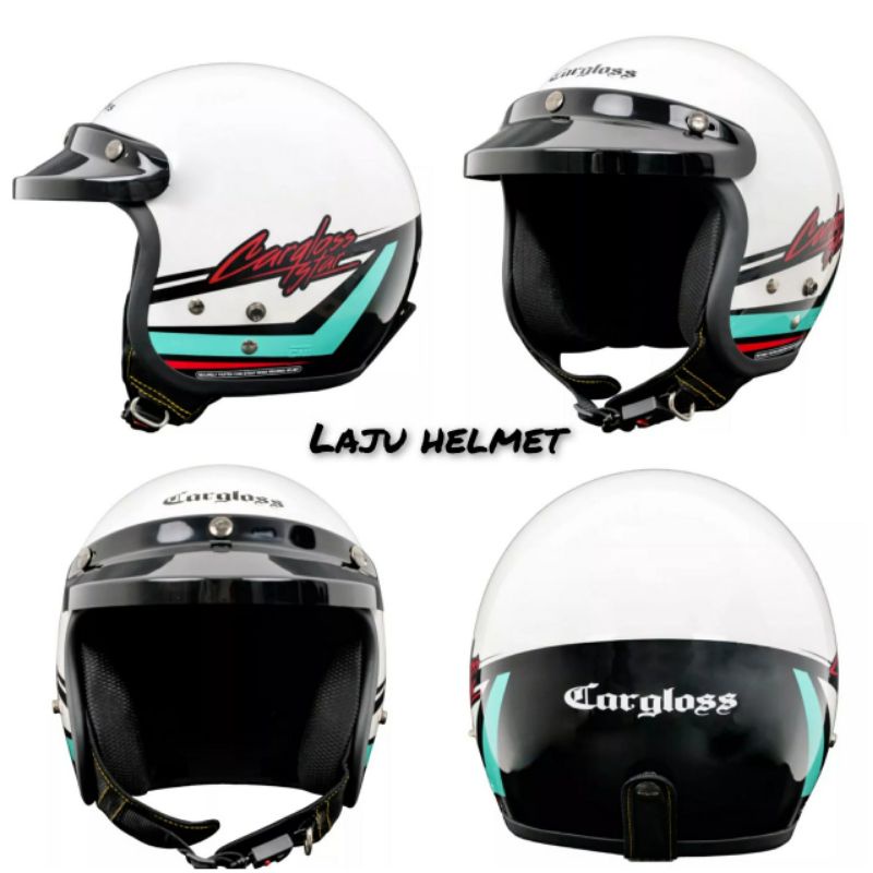 Jual helm cargloss carglos retro cfm starline white | Shopee Indonesia