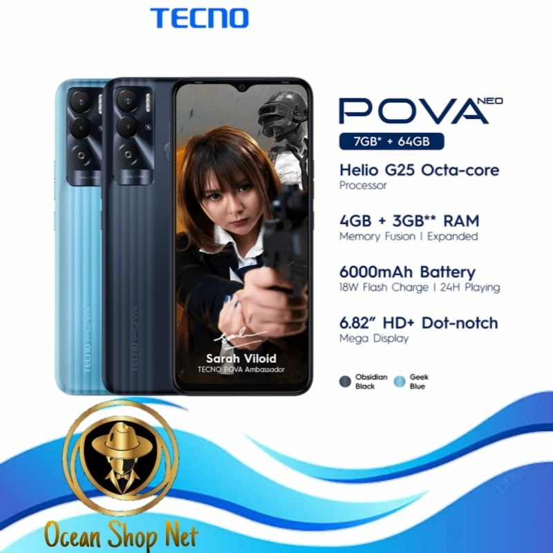 Jual Tecno Pova Neo 4+3 GB + 64 GB Garansi Resmi | Shopee Indonesia
