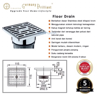 Jual Floor drain / avur afur lantai stainless steel Germany Brilliant ...