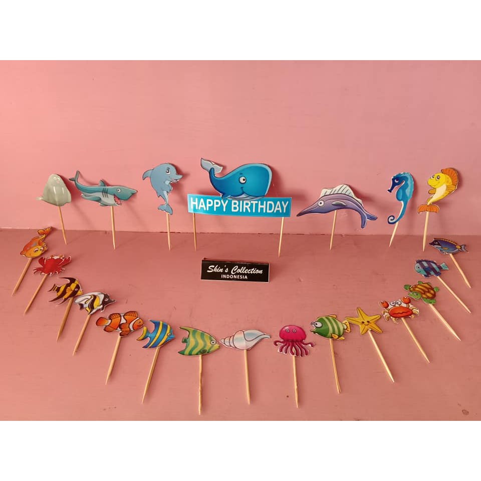 Jual Cake topper hewan laut (1 set isi 22 pcs) Indonesia|Shopee Indonesia