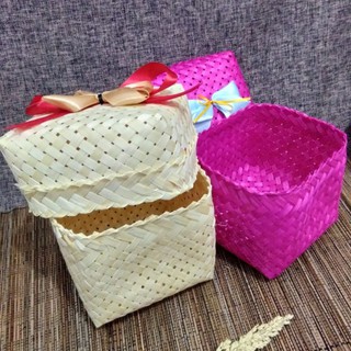 Jual (B077B) Besek Bambu Bokor Bali 15x15cm Warna Plus Pita|Wadah ...
