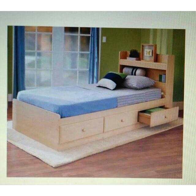Jual tempat tidur, dipan, anak minimalis duco putih rak + laci 120x200 ...