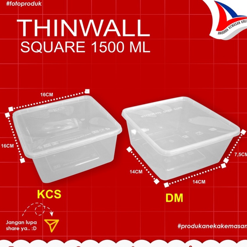 Jual THINWALL KCS SQUARE 1500 ML (25 PCS) | Shopee Indonesia