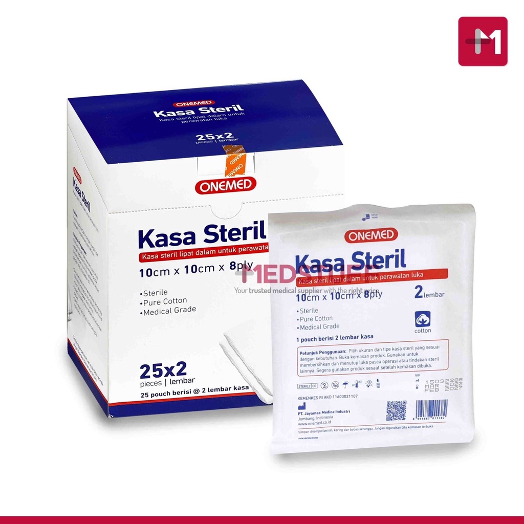 Jual Kasa Steril Onemed 108225 10x10cm 8ply isi 2s Box isi 25pouch ...